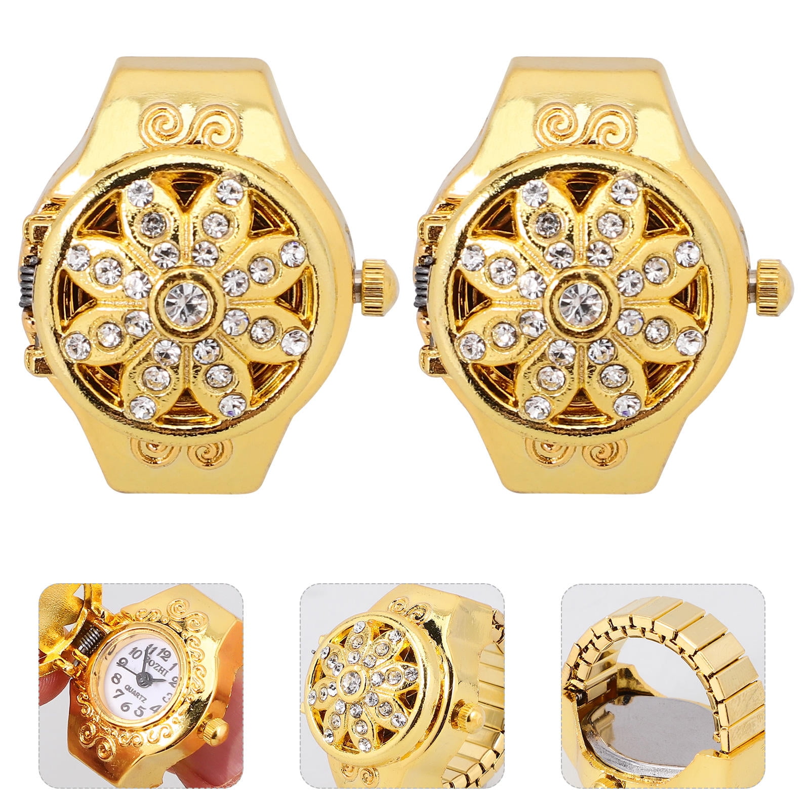 MLINS 2pcs Shiny Finger Watch Ring Designed Decorative Watch Fashion ...