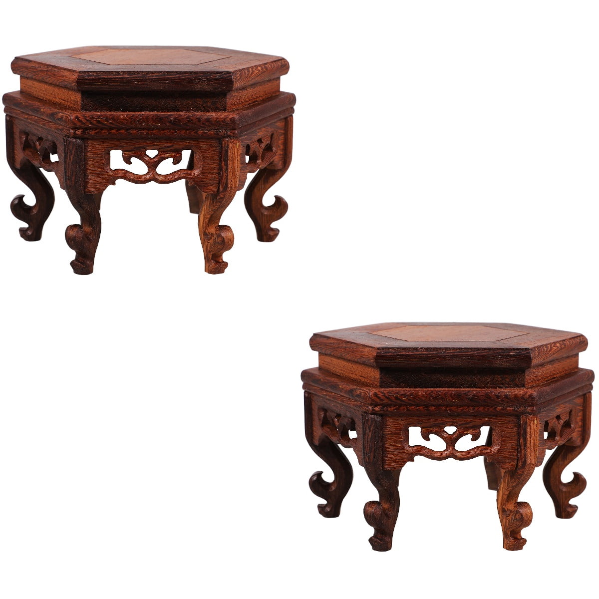 MLINS 2pcs Wood Oriental Vase Stand Small Plant Pot Carving Antique ...