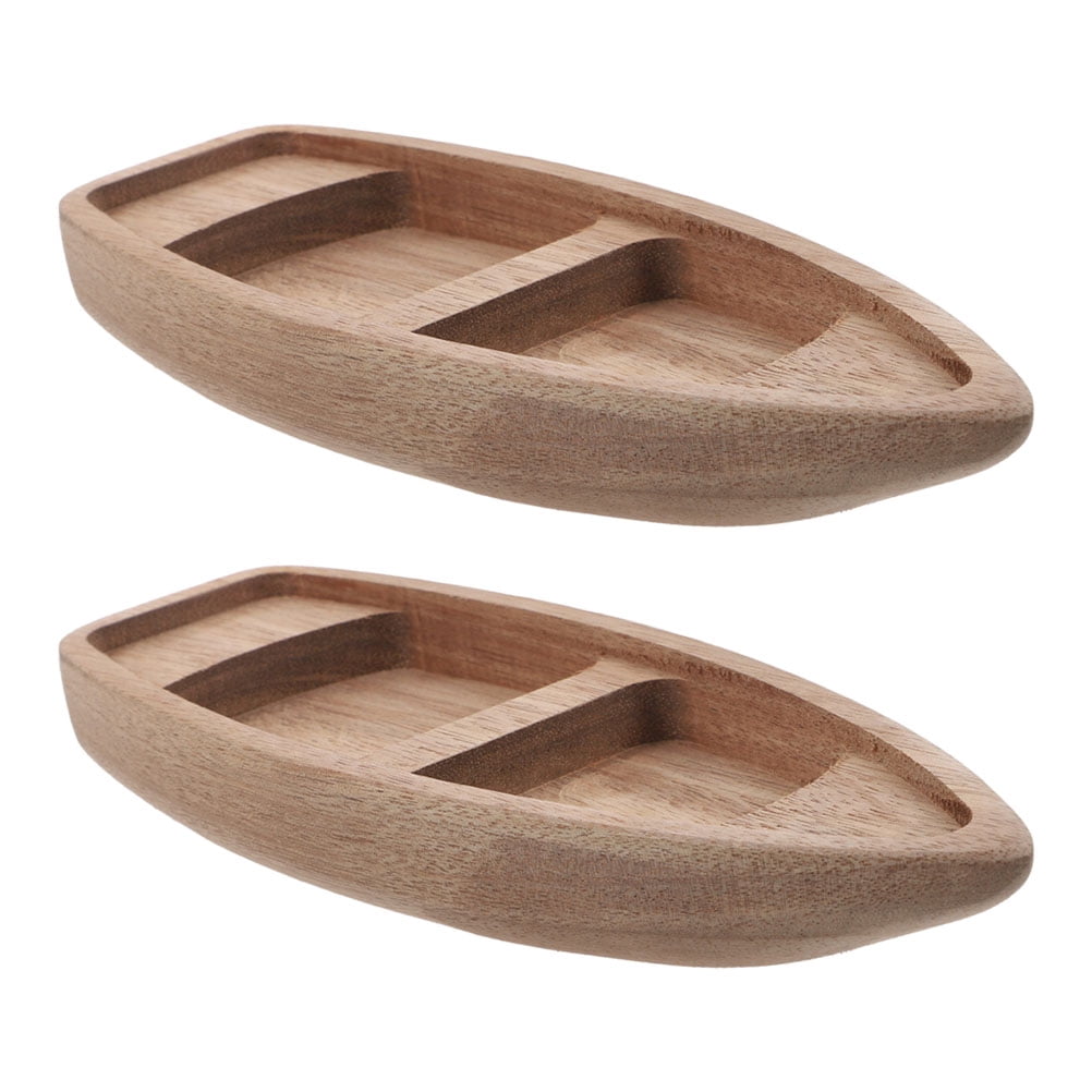 MLINS 2pcs Wooden Miniature Boat Model Canoe Sculpture Wooden Boat Toy ...