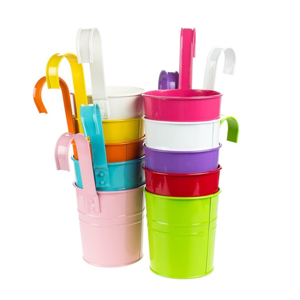 MLINS 3 Pcs Buckets Plant Brightly Colored Flower Pots Balcony Planters ...