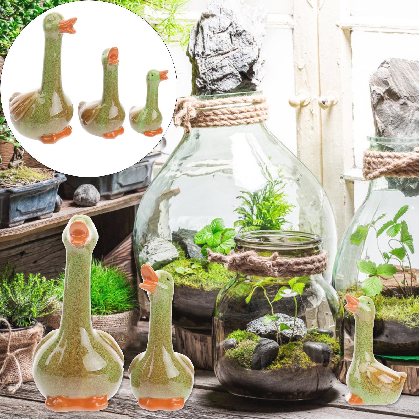 MLINS 3 Pcs Ceramic Table Adornment Animal Sculpture Duck Garden Statue ...