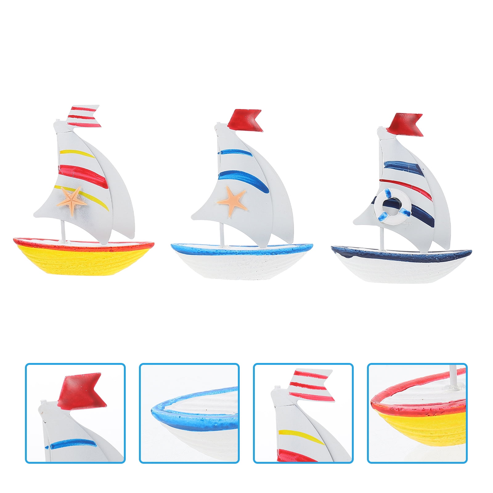 MLINS 3 Pcs Nautical Boat Decor Sailing Model Unique Sailboat Craft ...