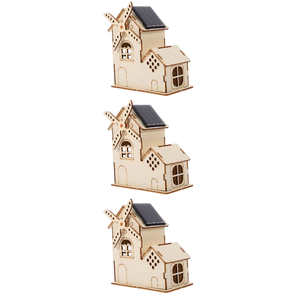 MLINS 3 Sets Solar Power Playset Wooden Assembly Windmill House Science ...