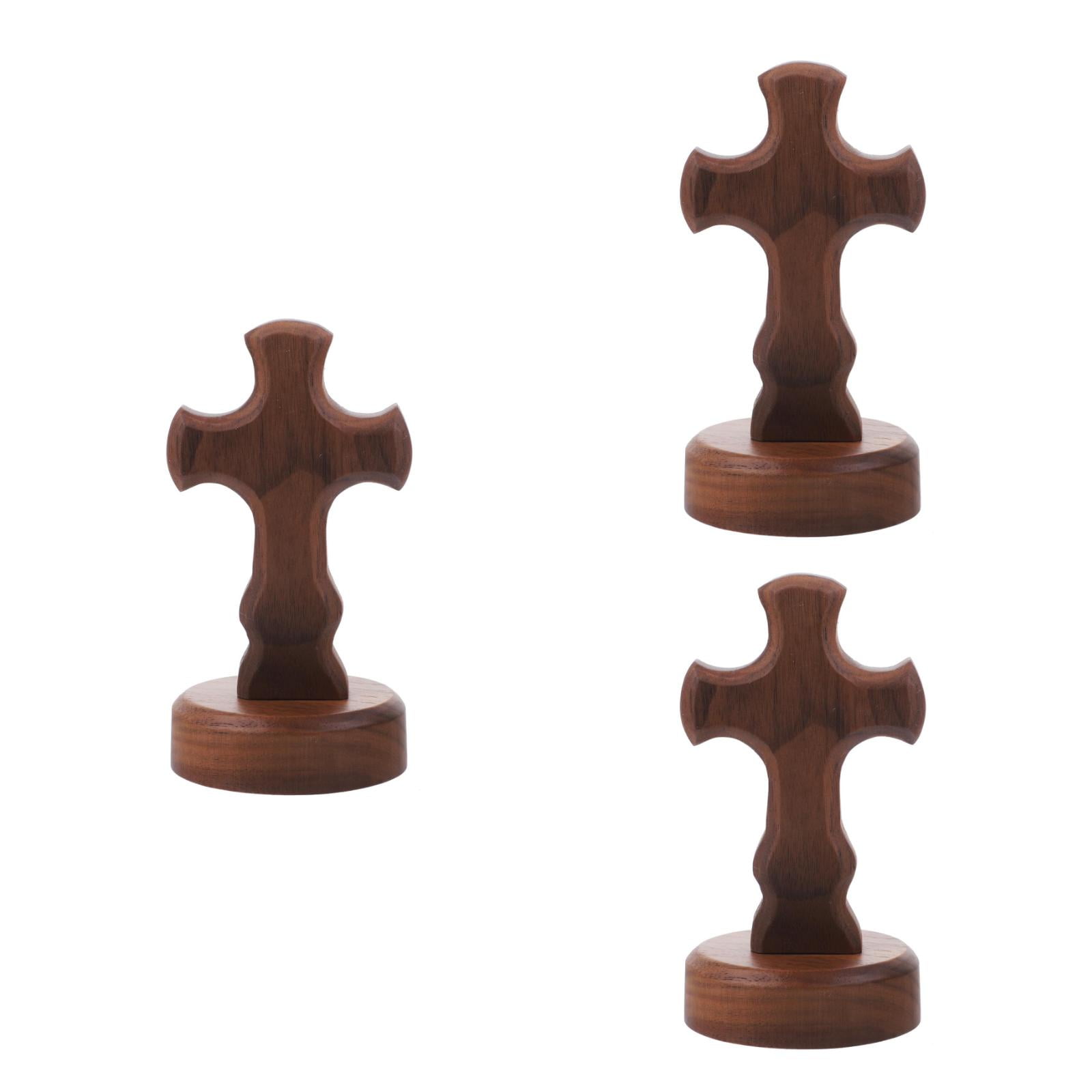 MLINS 3 Sets Wooden Cross Stand Ornament Standing Cross Figurine ...