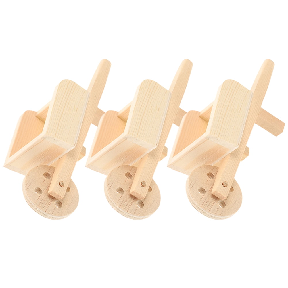 MLINS 3 pcs Dolls House Mini Barrows Models Miniature Wood Wheelbarrows ...