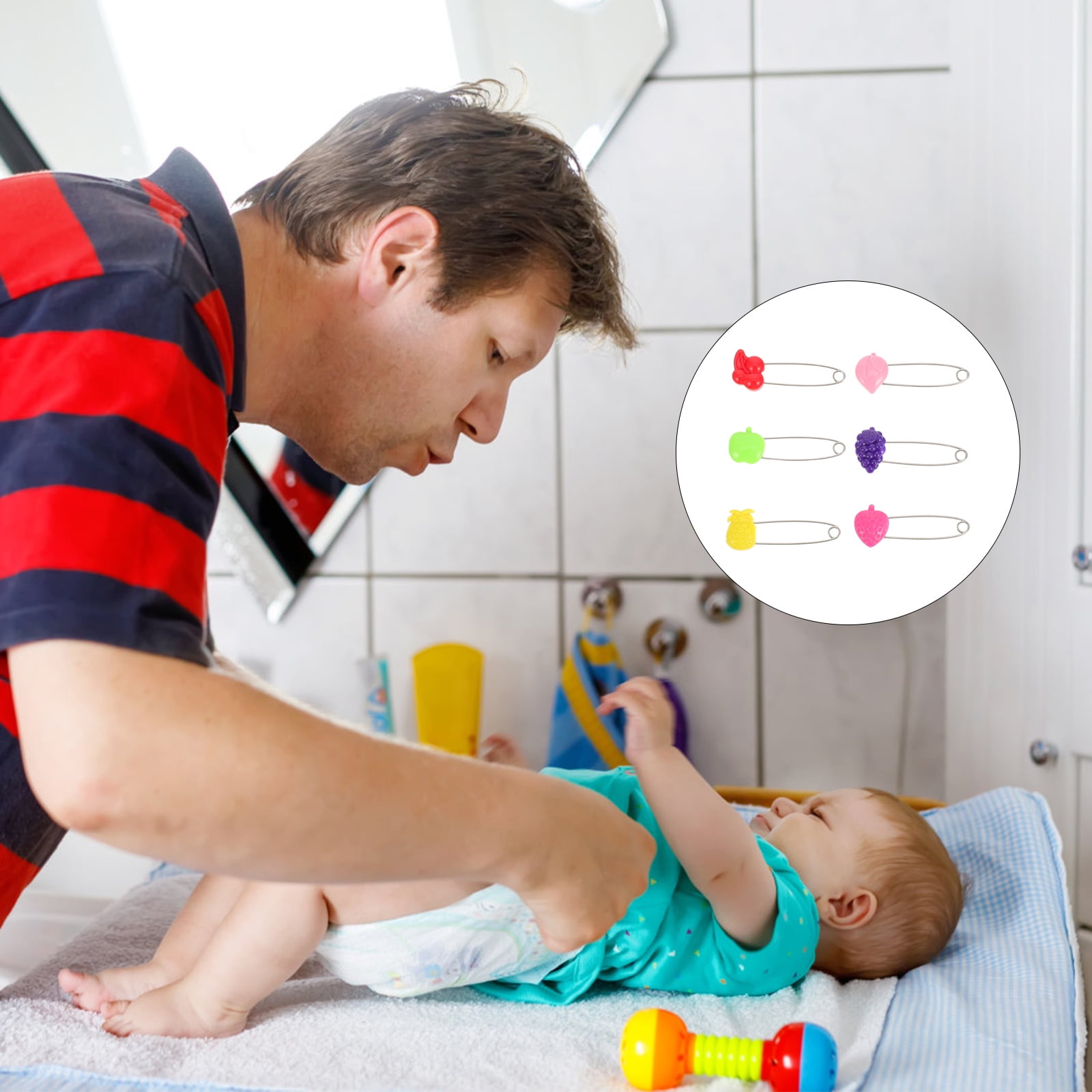 MLINS 30Pcs Cartoon Fruits Baby Diaper Pin Safe Locking Closures Nappy ...