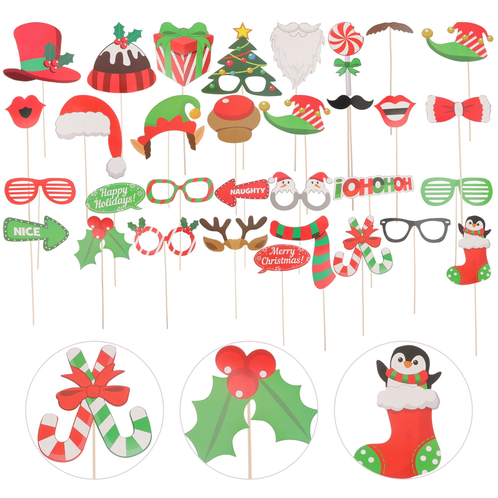 MLINS 32 Pieces Christmas Photo Booth Props Kit Merry Christmas Theme ...