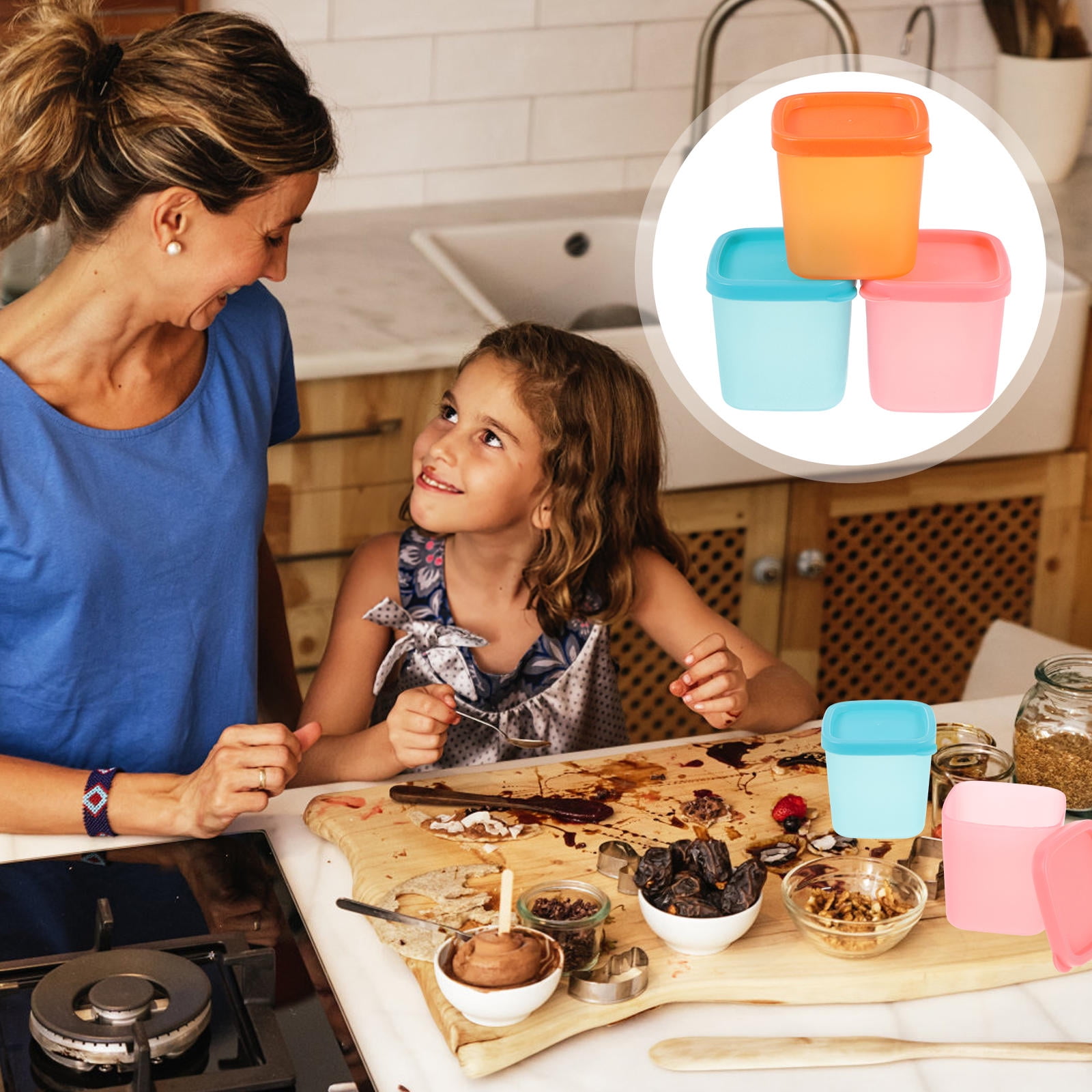 PTOOTP PP Ice Cream Storage Tubs For Milk Tea Shop 3Pcs 2.8X2.8X2.8In ...