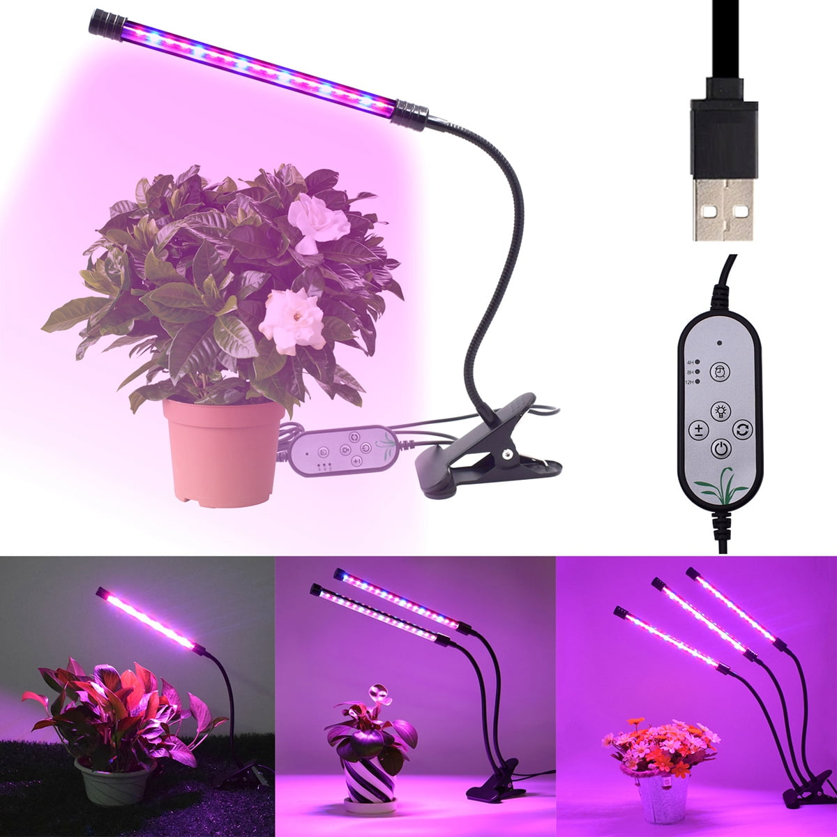 MLINS 3pcs 9W 5V Grow Lamp Single Head Timing Red Blue LED Plant Grow ...