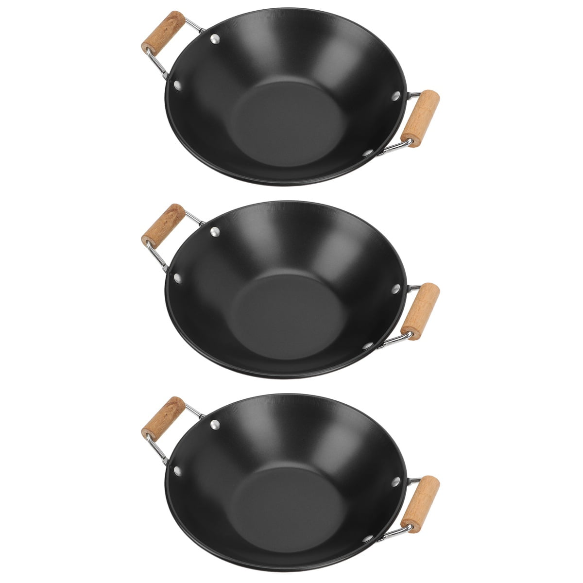 MLINS 3pcs Double Wooden Handle Food Wok Kitchen Hot Pot Household ...