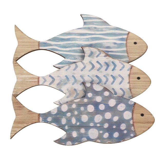 MLINS 3pcs Wooden Fish Wall Art Beach House Decor Coastal Nautical Wall ...