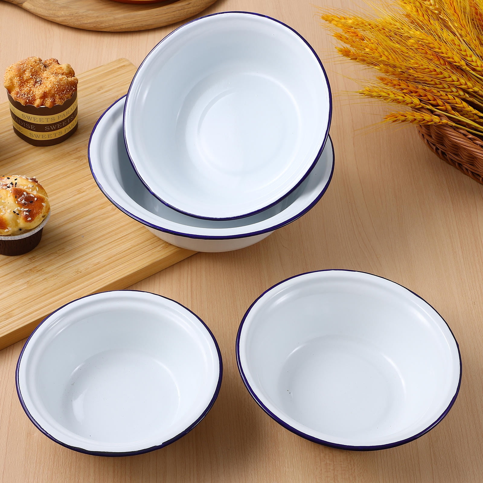 MLINS 4 Pcs Enamel Bowl Circle Kitchen Prep Bowls Soup Salad - Walmart.com