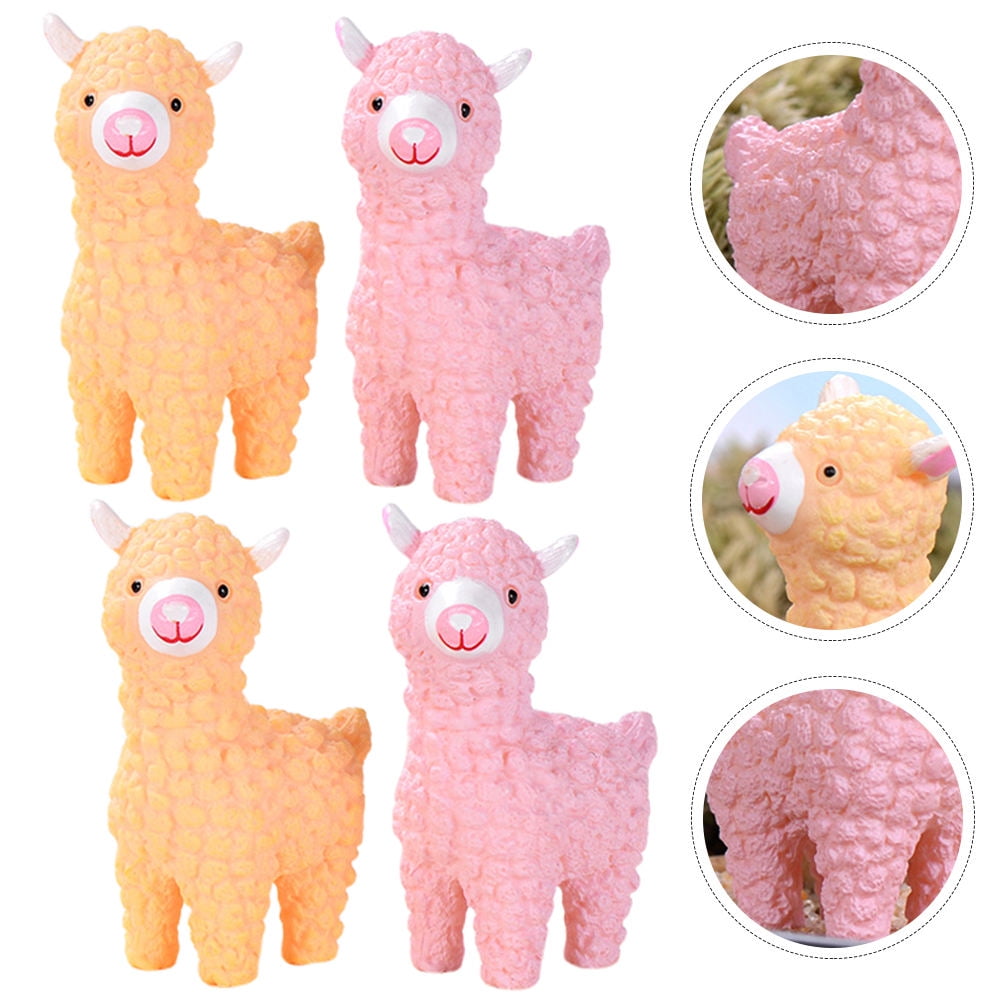 MLINS 4 Pcs Lovely Sheep Model Mini Statue Alpaca Miniature Cartoon ...