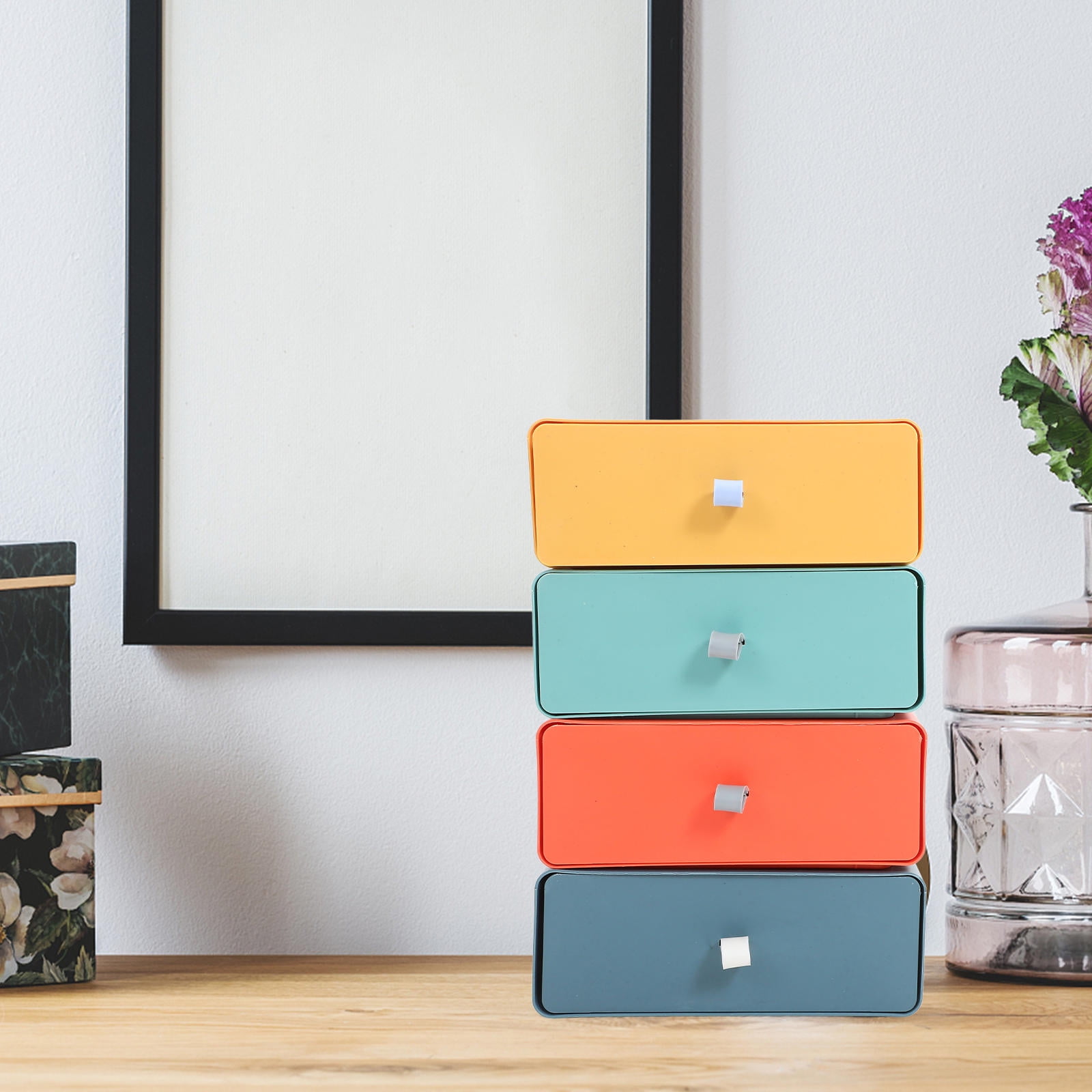 MLINS 4 Pcs Table Storage Drawer Desktop Case Sturdy Stackable Bin ...