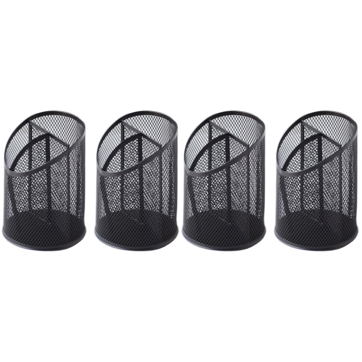 MLINS 4 Pcs Wire Mesh Pen Cup 3-Compartments Pencil Holder Makeup Brush ...