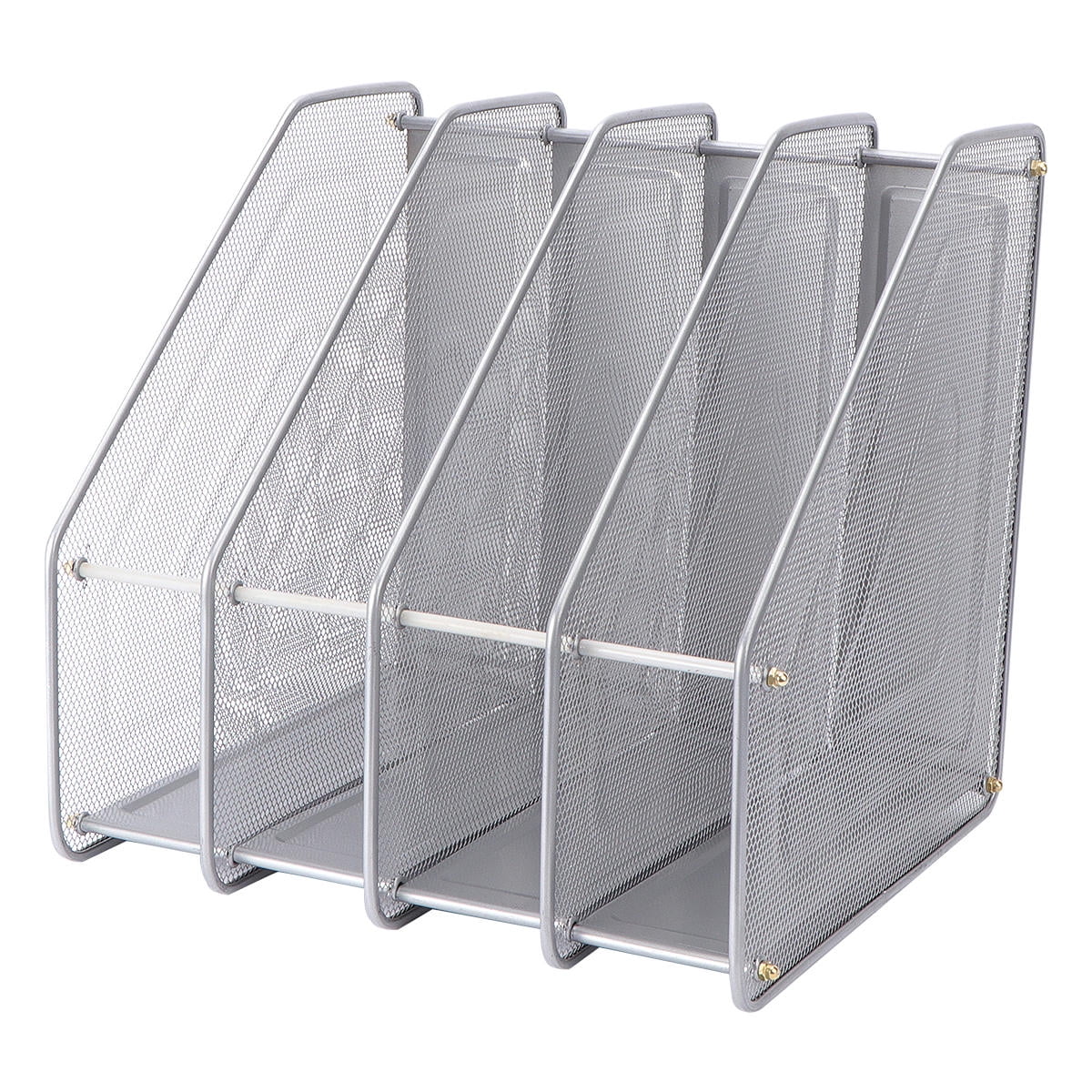 KONTONTY Desktop Organizer Mesh Metal 4 Compartment Silver 1Pcs 12.6*12 ...