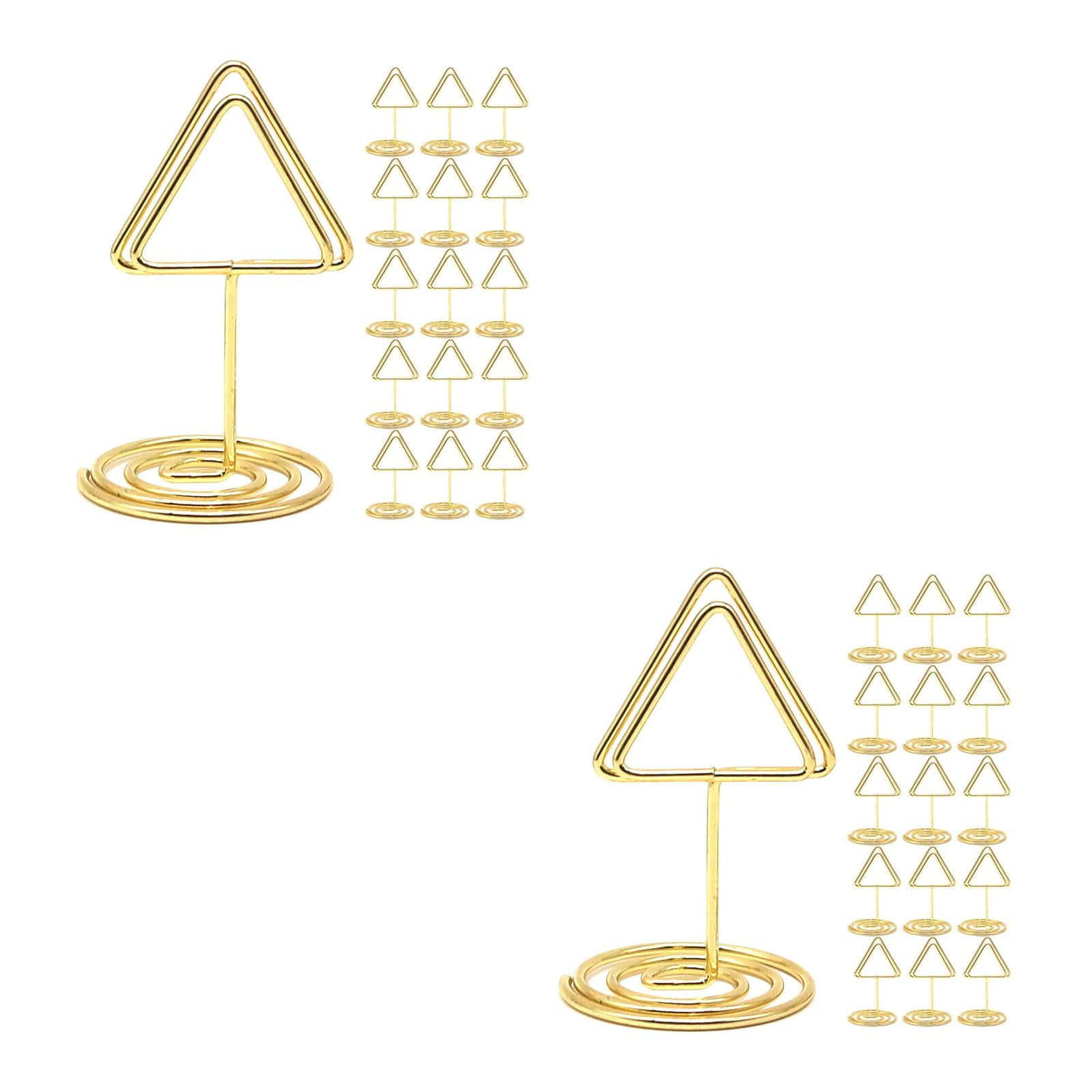 MLINS 40 pcs Gold Triangle Metal Note Card Holders Wire Picture Holders Stand Memo Clips For ...