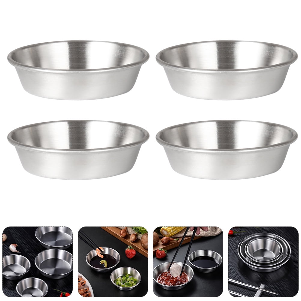 PTOOTP 4-Piece Round Stainless Steel Seasoning Dishes Set Kitchen Spice ...