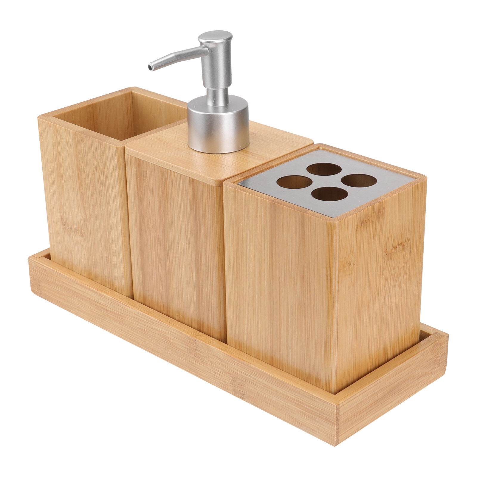 MLINS 4pcs Bamboo Wood Bathroom Set Luxury Bathroom Essentials ...