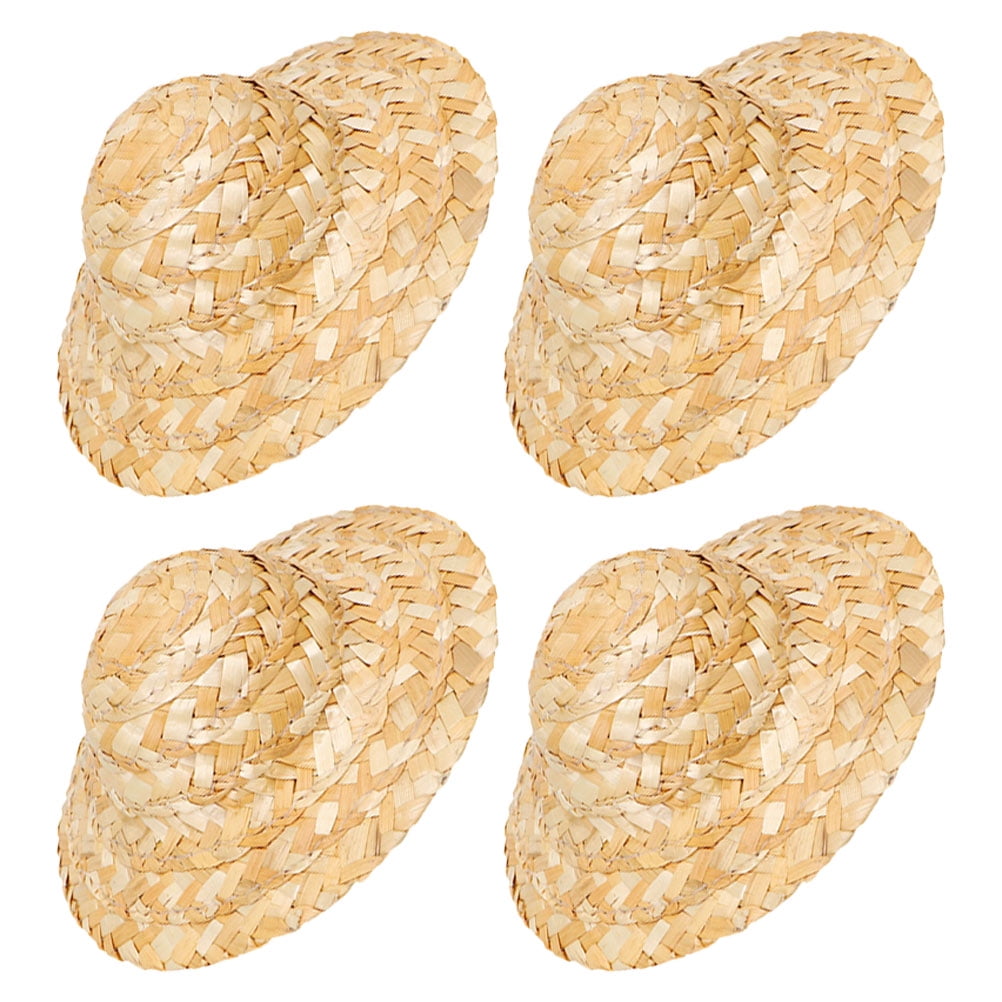 MLINS 4pcs Miniature Straw Hats Mini Woven Dolls Hats Handcraft Top Hat ...