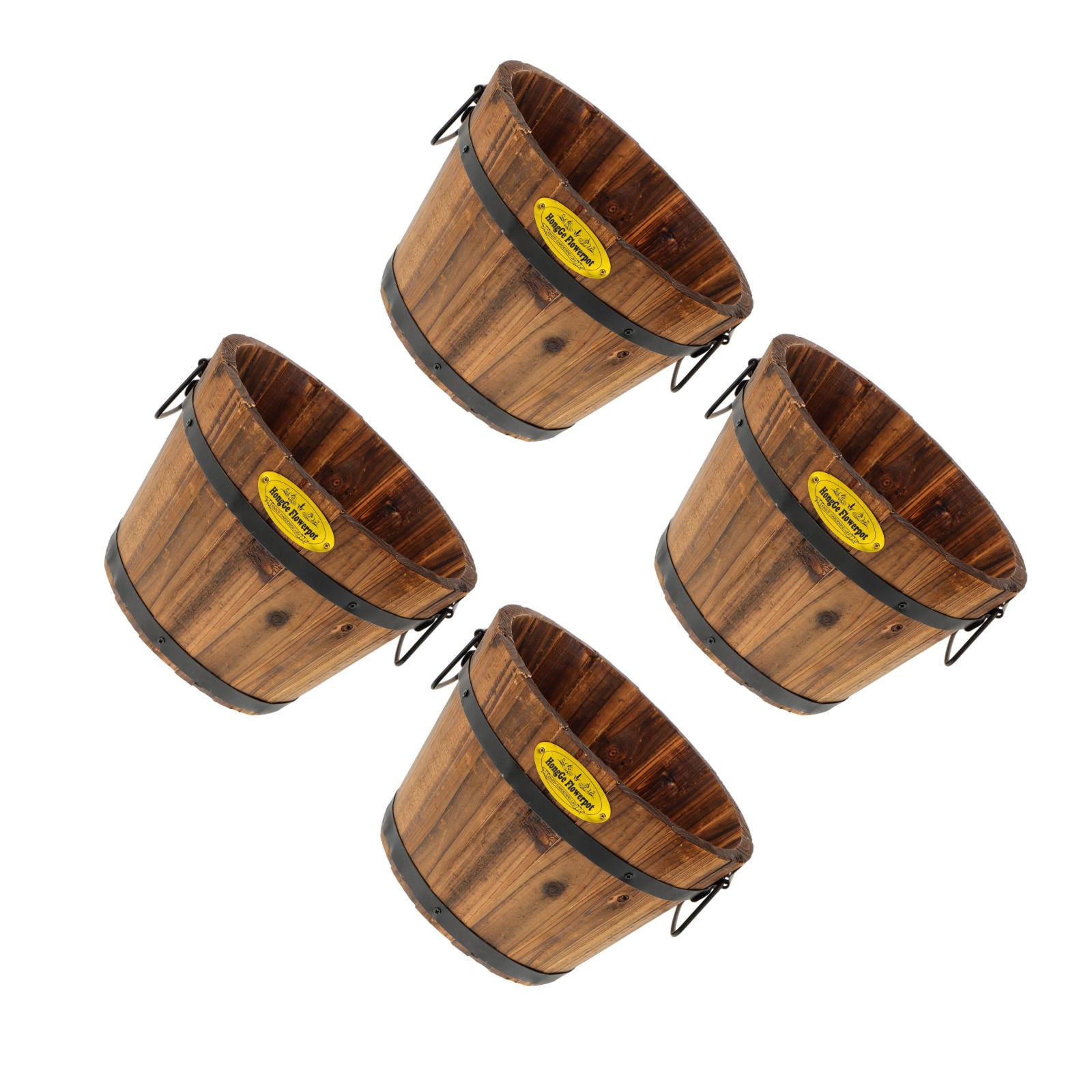 MLINS 4pcs Rustic Wooden Barrels Barrels Bucket with Handle Flower ...