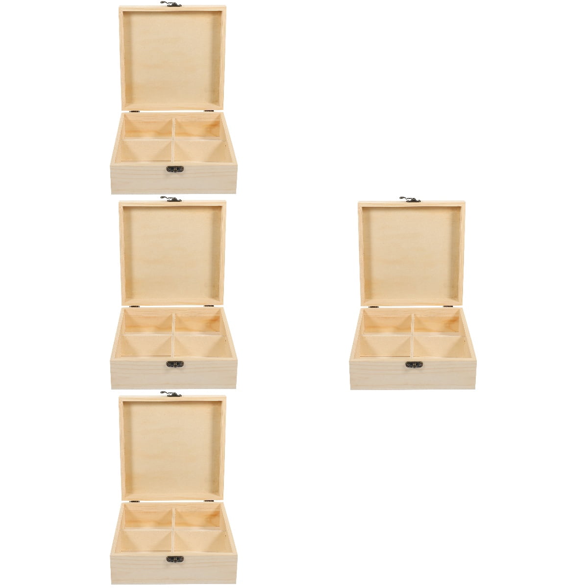MLINS 4pcs Wood Compartment Tea Box Wooden Divided Tea Bag Storage Box ...