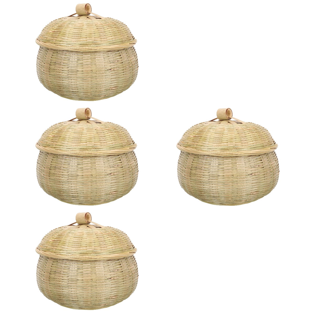 MLINS 4pcs Woven Storage Basket With Lid: Picnic Basket Wicker Fruit ...