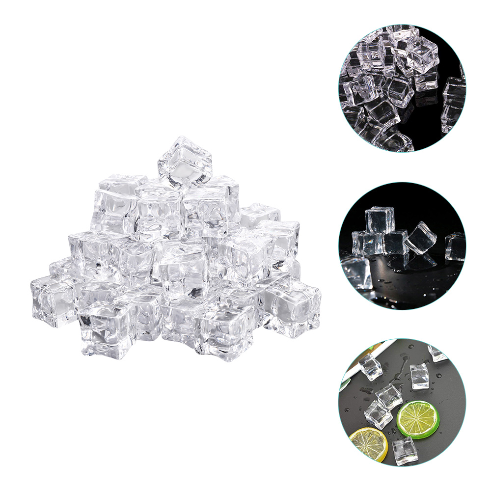 MLINS 50Pcs Clear Fake Ice Cubes Reusable Acrylic for Bar and ...