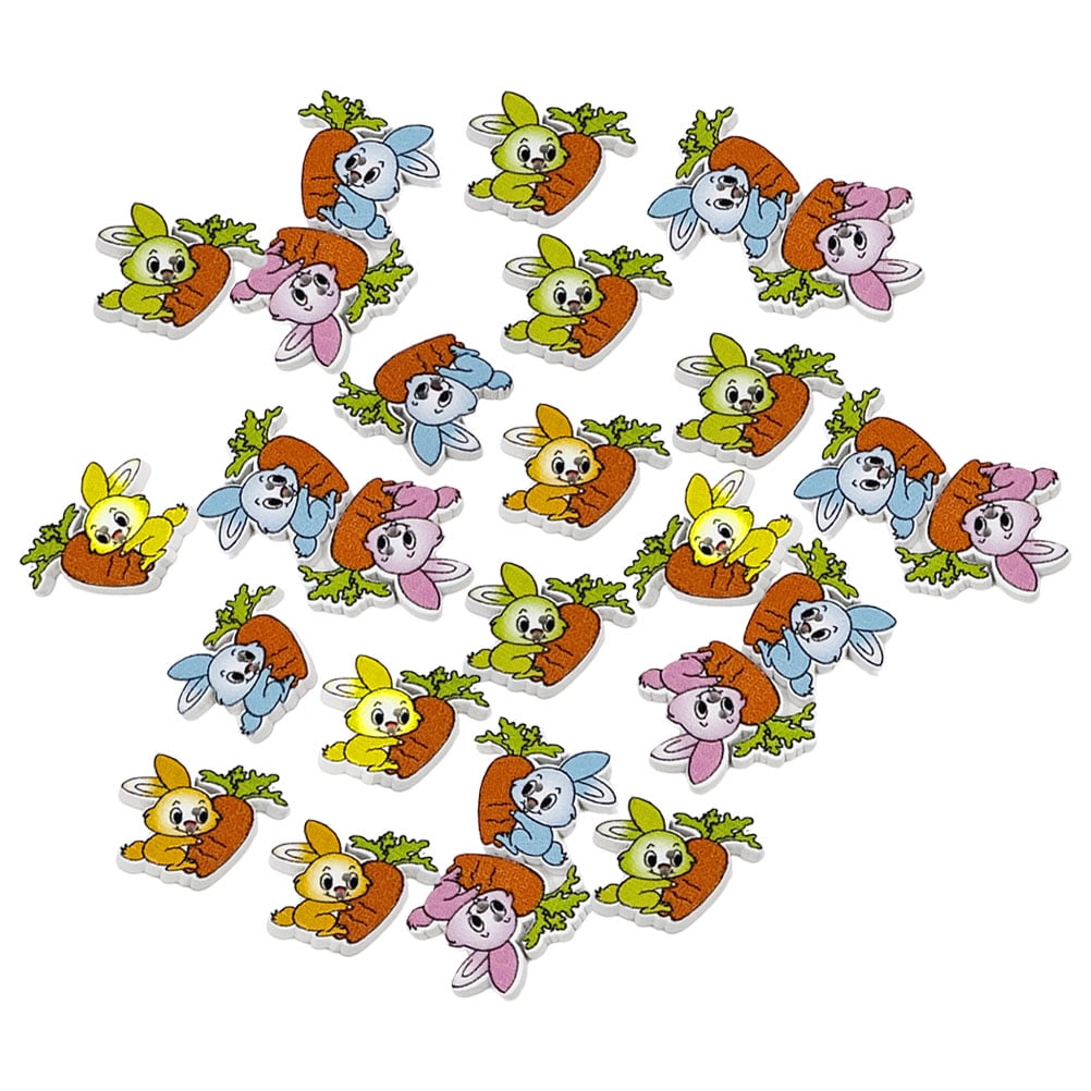 MLINS 50Pcs Easter Bunny Buttons Wooden Rabbit Buttons Cartoon Buttons ...