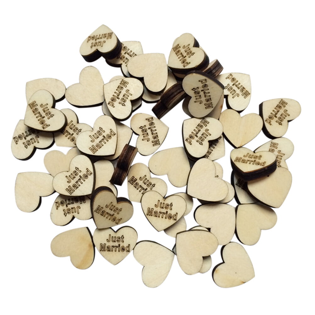 MLINS 50pcs JUST MARRIED Letters Heart Shaped Wood Log Slices for DIY ...