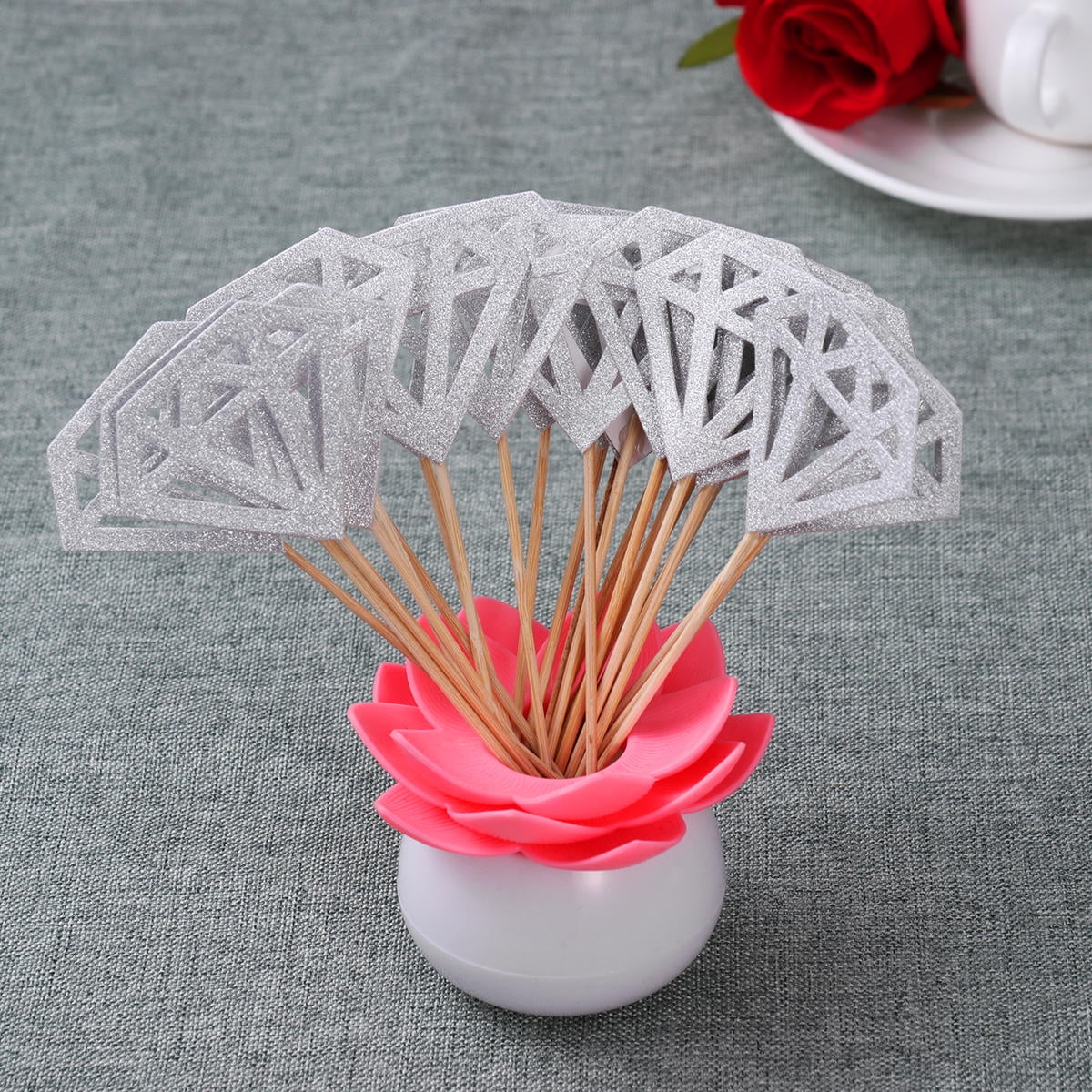 MLINS 50pcs Silver Glitter Diamond Cake Topper for Weddings Birthdays ...