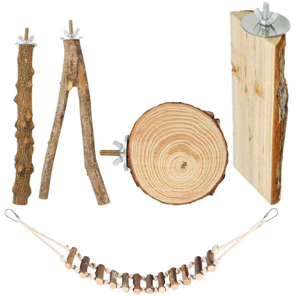 Milisten Parrot Perch Toys Natural Wood 5Pcs 4.3x4.3x0.6in - Walmart.com