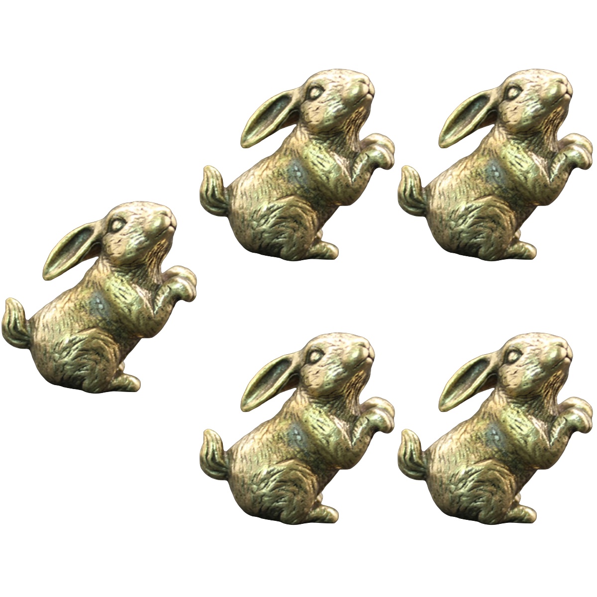 MLINS 5pcs Chinese Zodiac Rabbit Mini Statue Vintage Brass Bunny Model ...