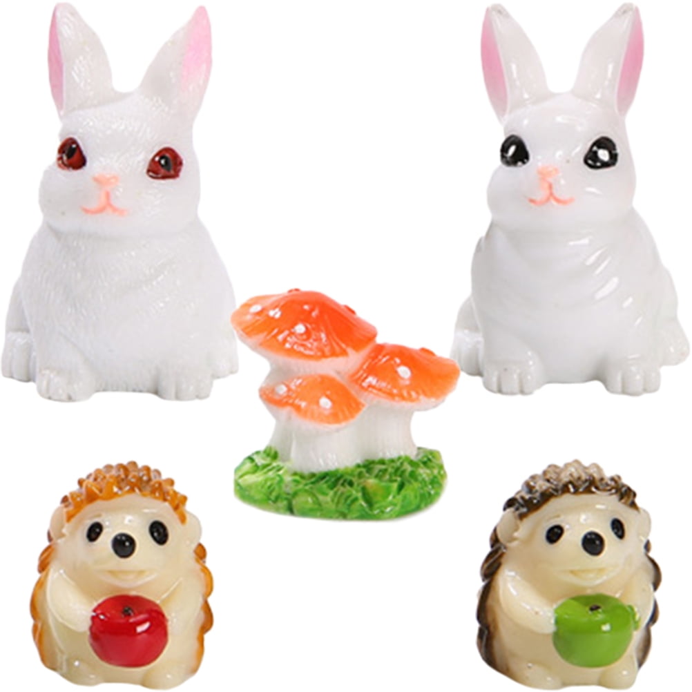MLINS 5pcs Miniature Rabbit Figurines Resin Hedgehogs and Mushroom ...