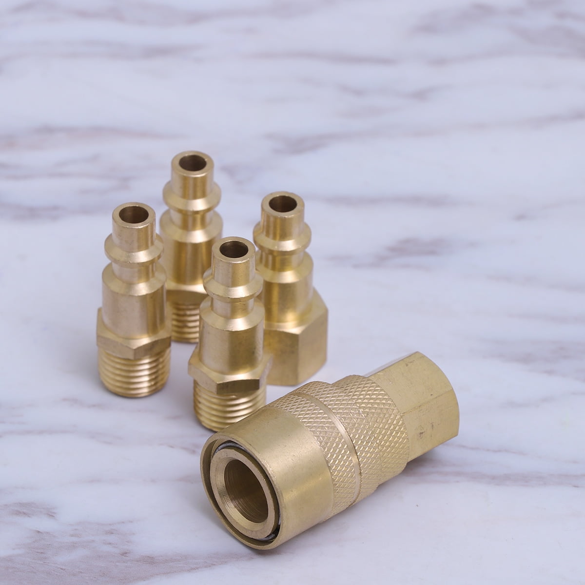 MLINS 5pcs Solid Brass Quick Coupler Set Air Hose Connector Fittings 1/4" NPT Plug Female Male ...