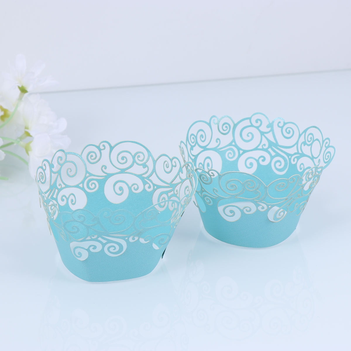 MLINS 60 Pcs Cake Siding Edge Topper Liners Lace Cupcake Wrappers Blue ...