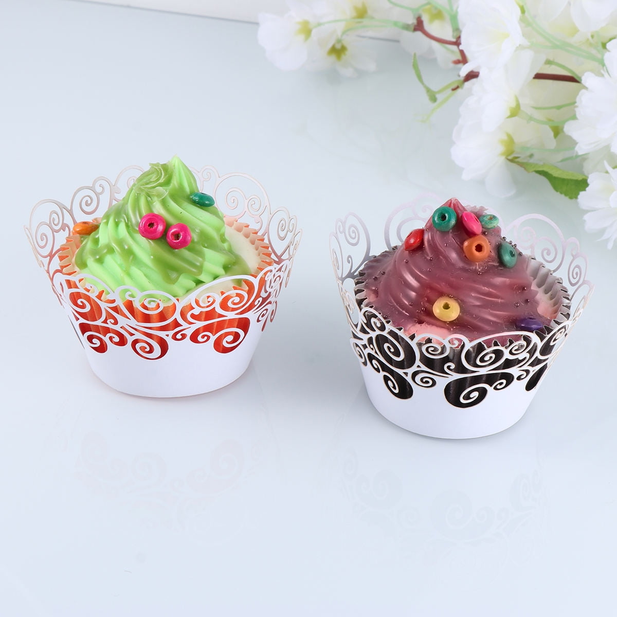 MLINS 60 Pcs Paper Cake Wrappers Liners Grease Resistant Cupcake White ...