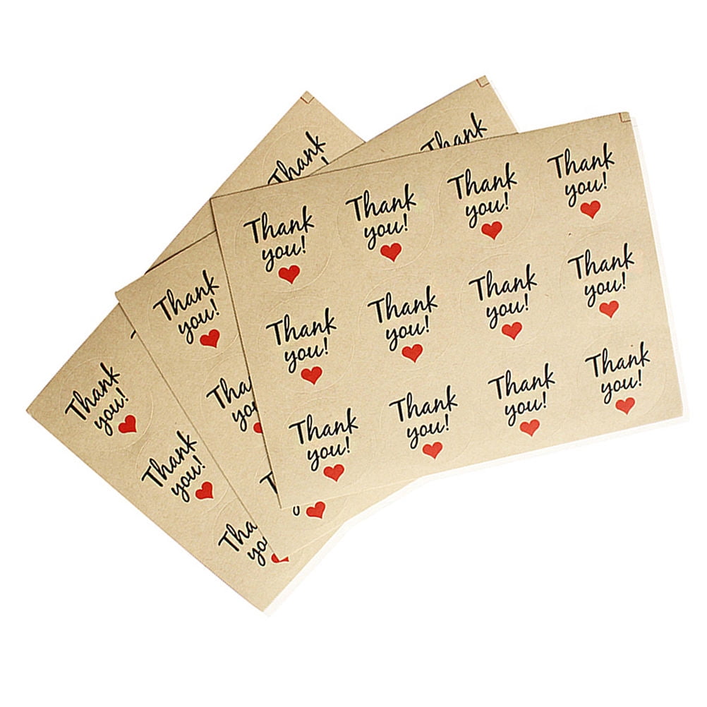 MLINS 600pcs Thank You Adhesive Labels Kraft Paper Stickers with Red ...