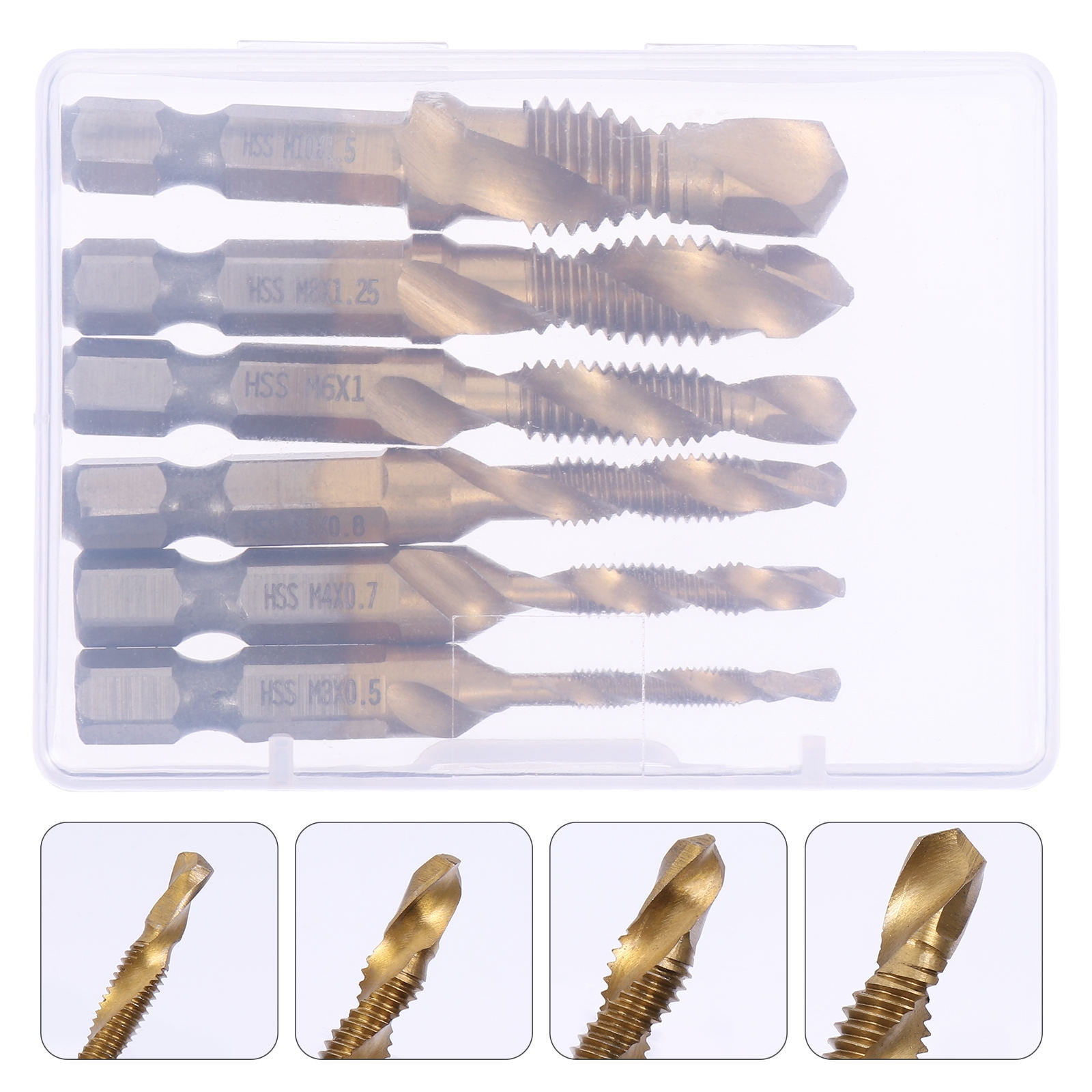 MLINS 6pcs Drill Tap Bit Set Hexagon Handle Titanium Coated Spiral Tap ...