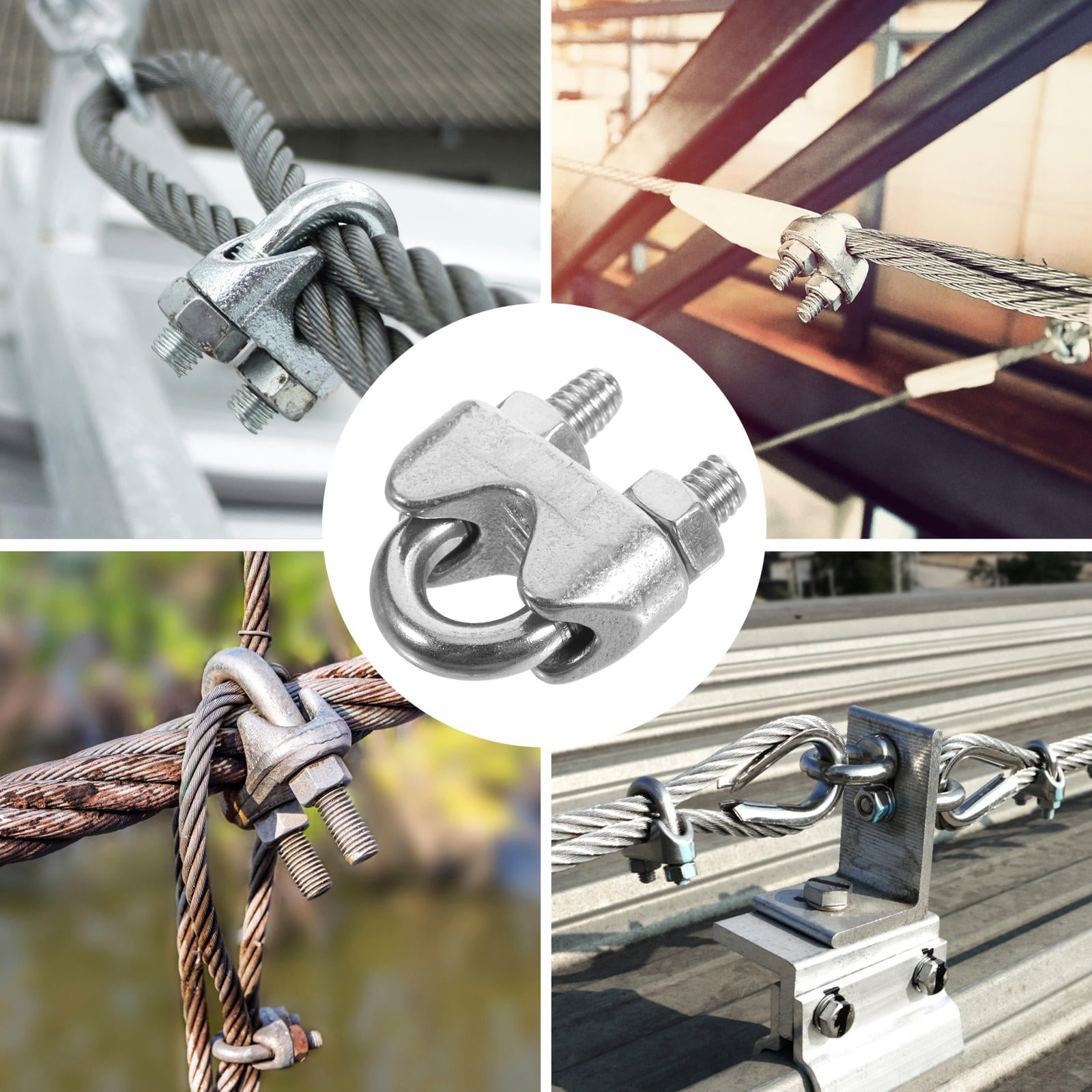 MLINS 6pcs Stainless Steel Cable Clips M10 3/8" Wire Rope Stop Clamp ...