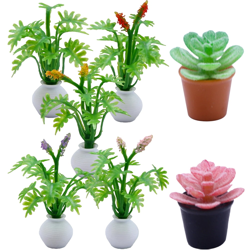 MLINS 7 Pcs Doll House Potted Plant Figurine Reborn Figurines Plants ...