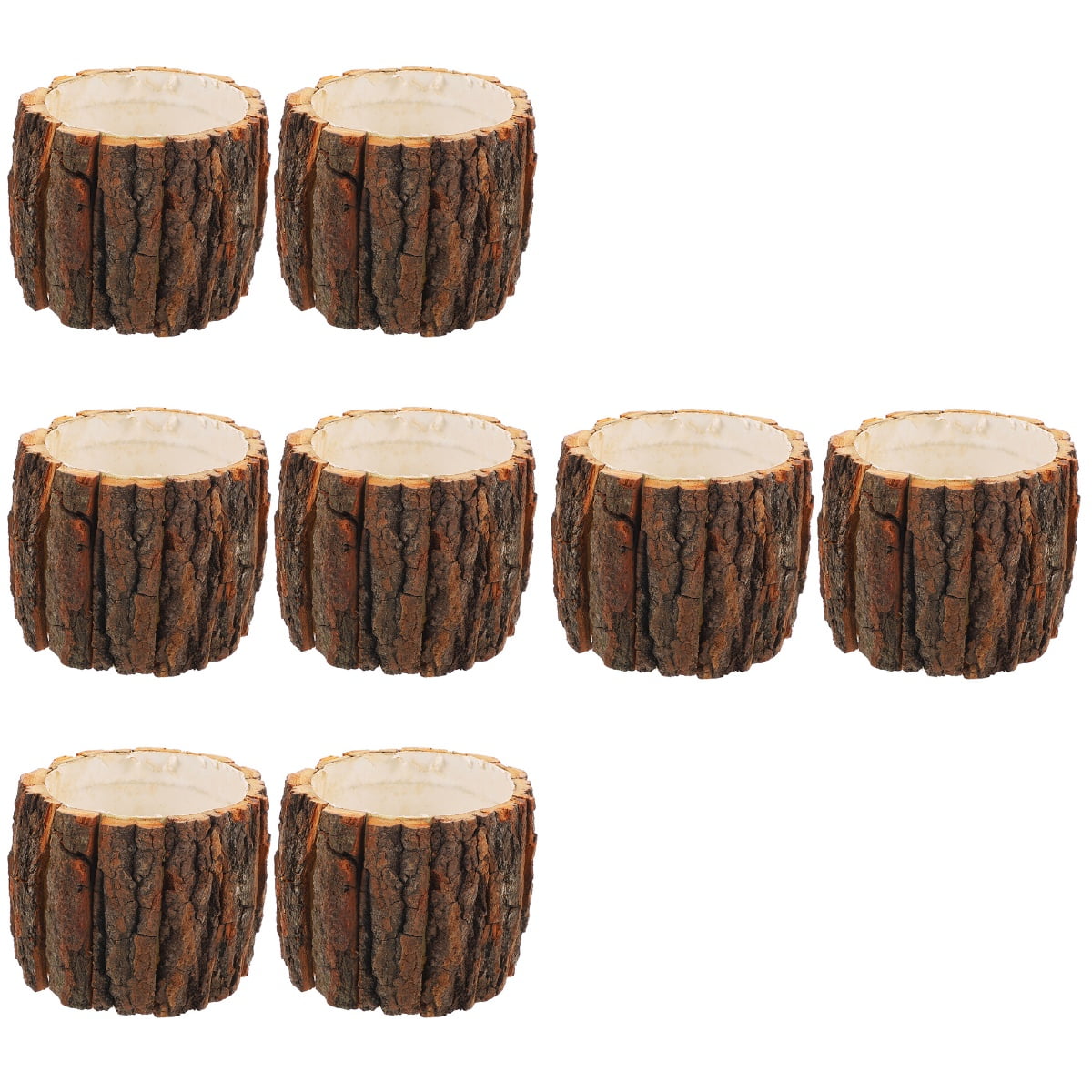MLINS 8 pcs Natural Wood Flower Container Rustic Bark Design Planter ...