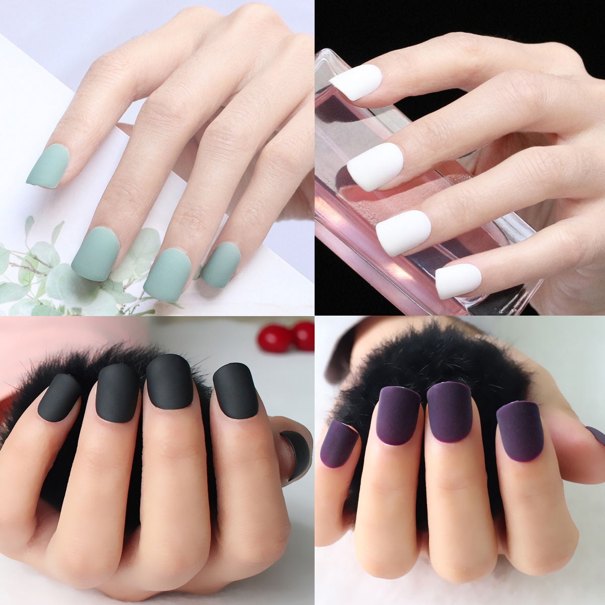 MLINS 96 Pcs False Nails Short Manicure Fingernails Fake Square ...