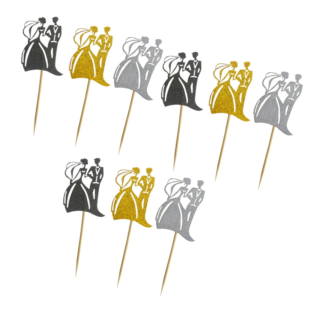 MLINS Assorted Color Wedding Cake Toppers with Glitter Paper Bride and ...