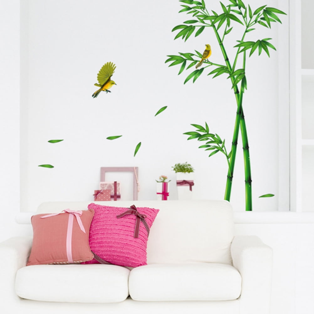 MLINS Bamboo Birds Stickers for Wall Decoration Made of PVC Green Color ...