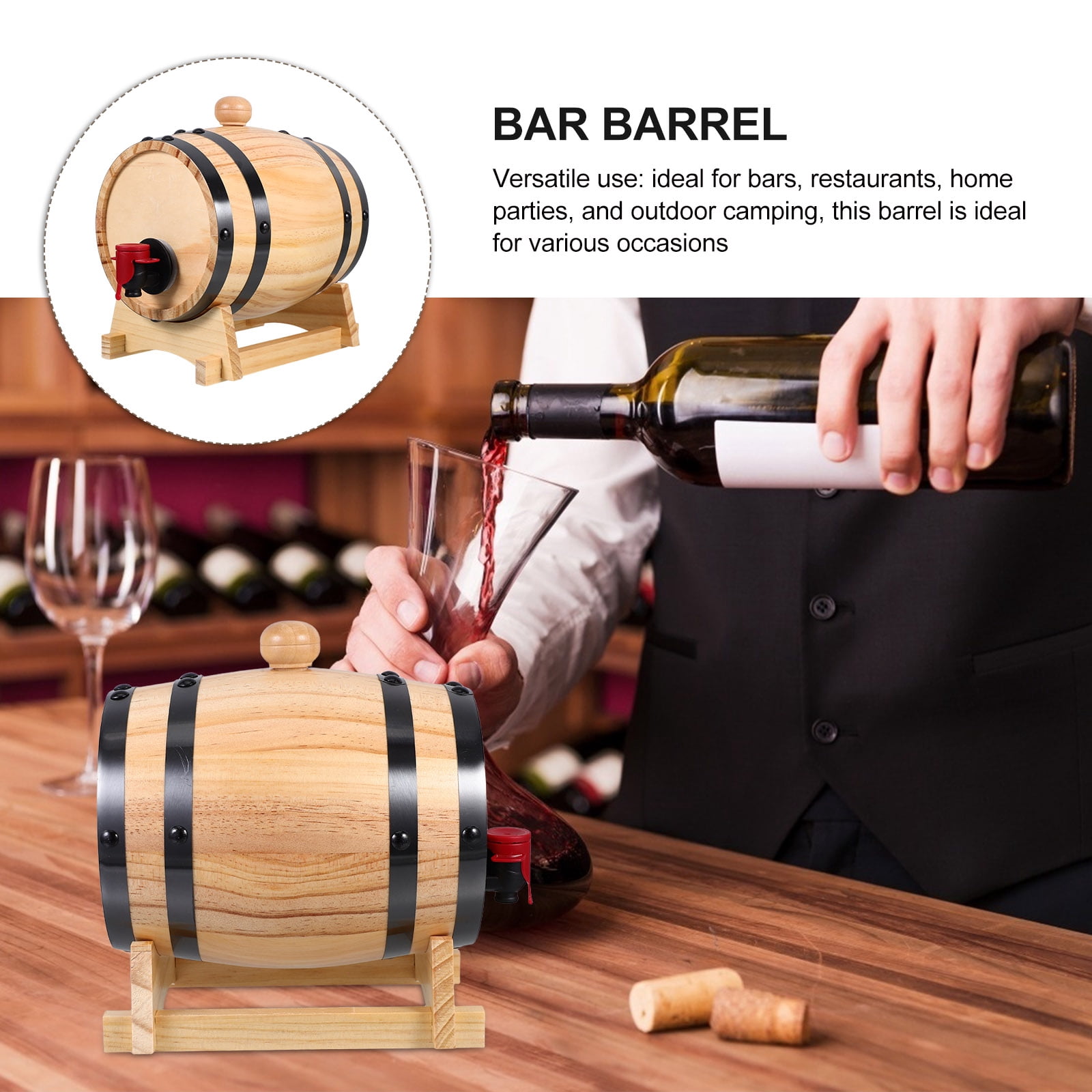 MLINS Beer Dispenser Decanter Mini with Stand 1L Oak Whiskey Bucket ...