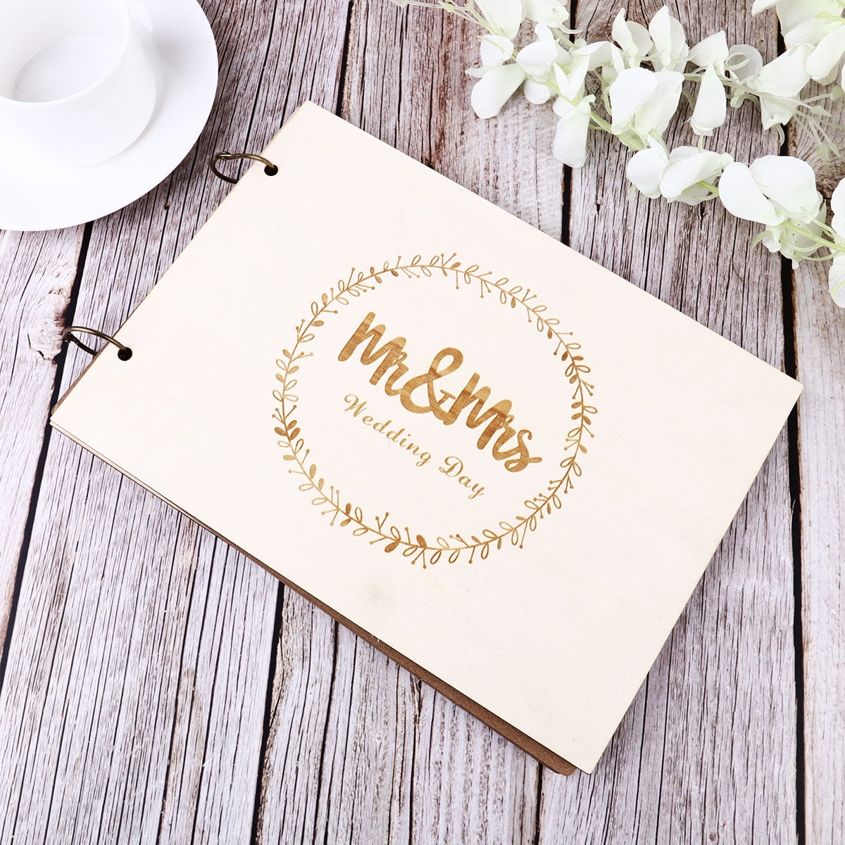 MLINS Beige Wooden Carved Cover Guest Book for Wedding with 20 Pages ...