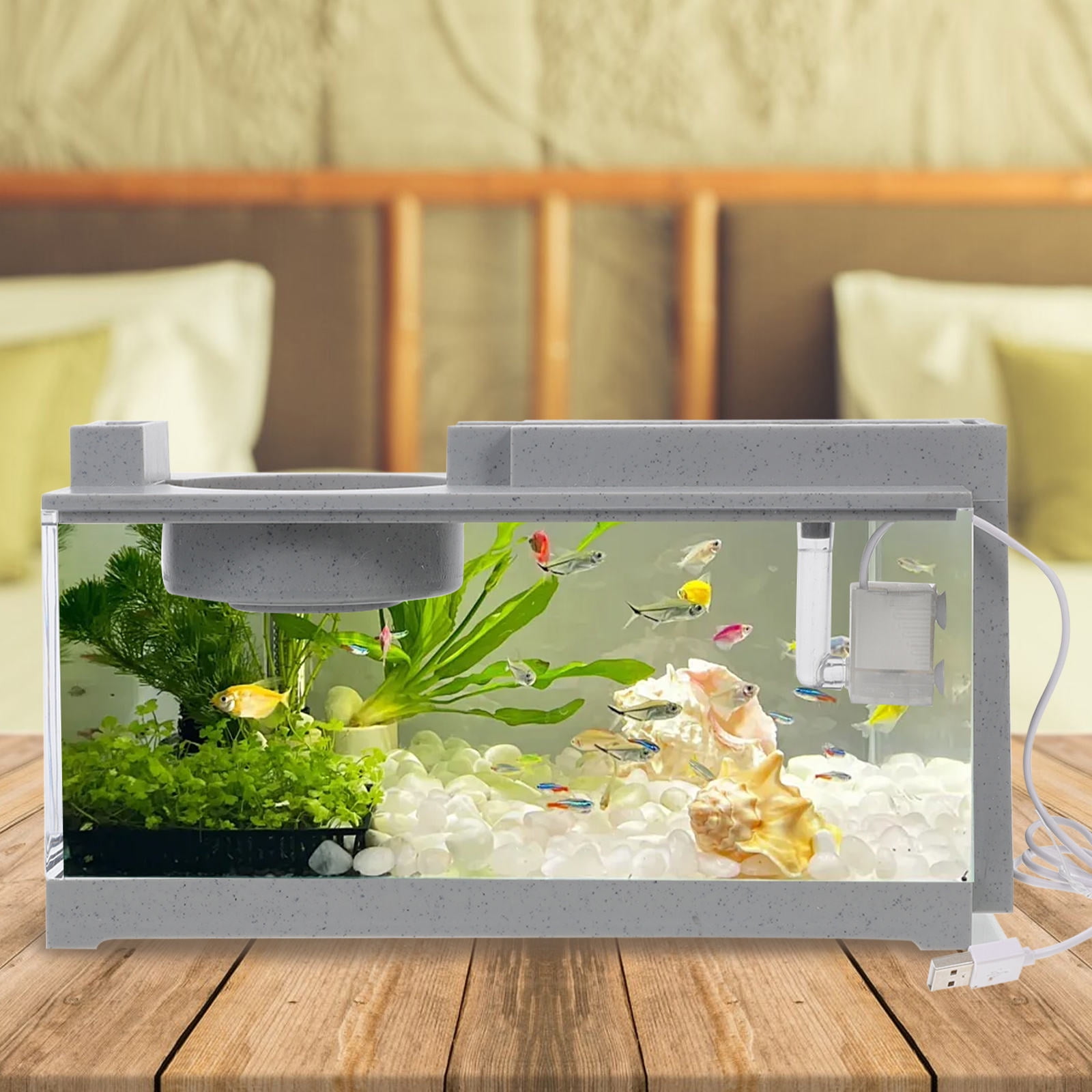 MLINS Betta Terrarium Fish Bowls Modern Small Aquarium Kit Tank Table ...
