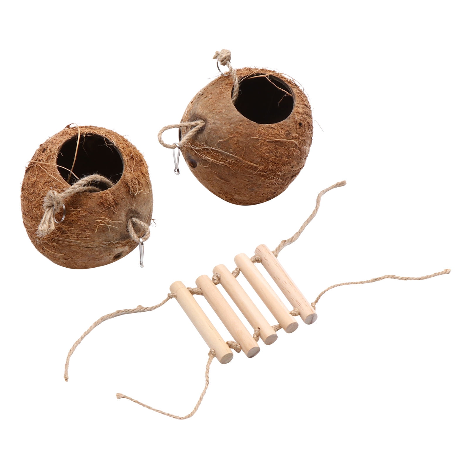 MLINS Bird Coconut Nest with Wood Ladder Hamster Cage Hanging Coconut ...