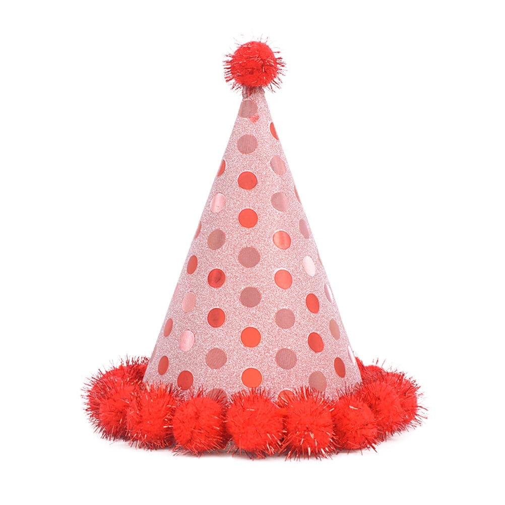 MLINS Birthday Paper Hat Shiny Plush Balls Party Supplies (Red ...